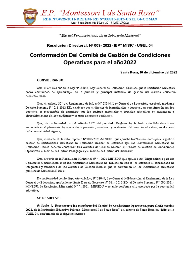 Comité de Gestión de Condiciones Operativas | PDF