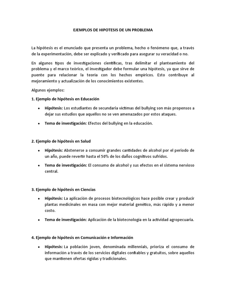 Ejemplos de Hipotesis de Un Problema | PDF | Hipótesis | Teoría