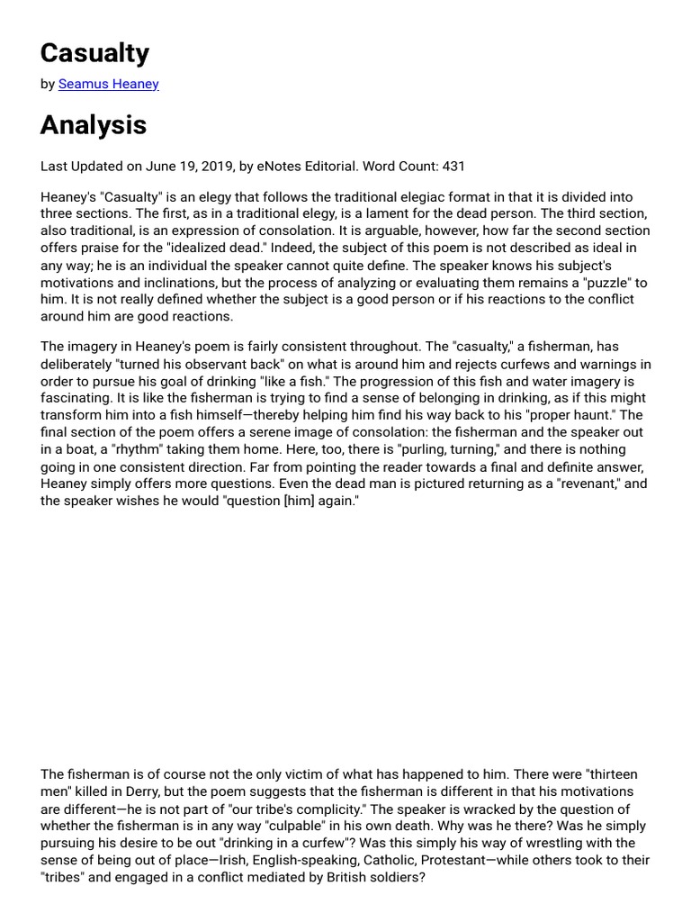 Https WWW - Enotes.com Topics Casualty-Seamus-Heaney In-Depth | PDF