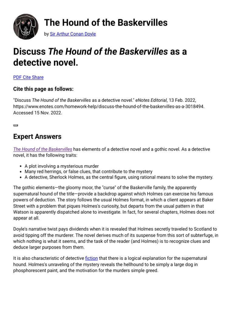 Hound of The Baskervilles As A Detective Novel. | PDF