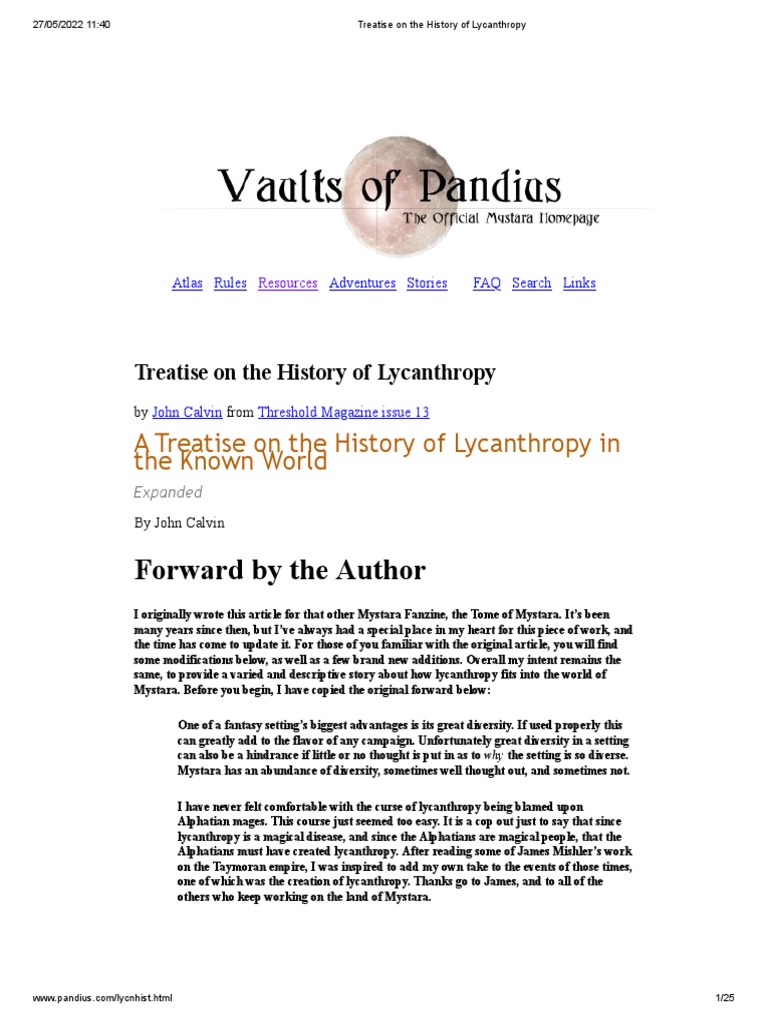 Treatise On The History of Lycanthropy | PDF