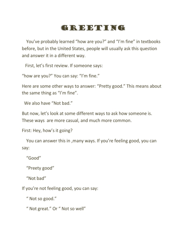 Casual Greetings and Responses Guide | PDF | Lifestyle