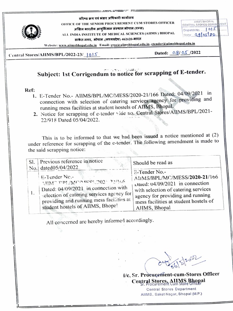Scrapping Notice 1st Corrigendum | PDF