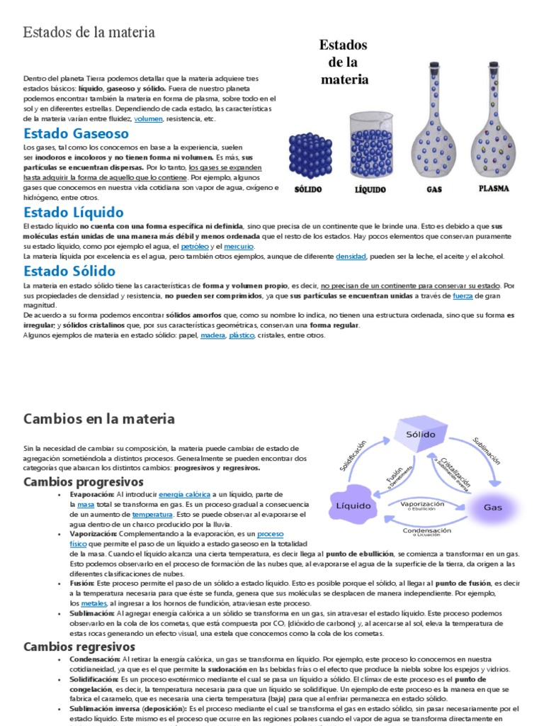 Estados de la Materia y Cambios de Estado | PDF