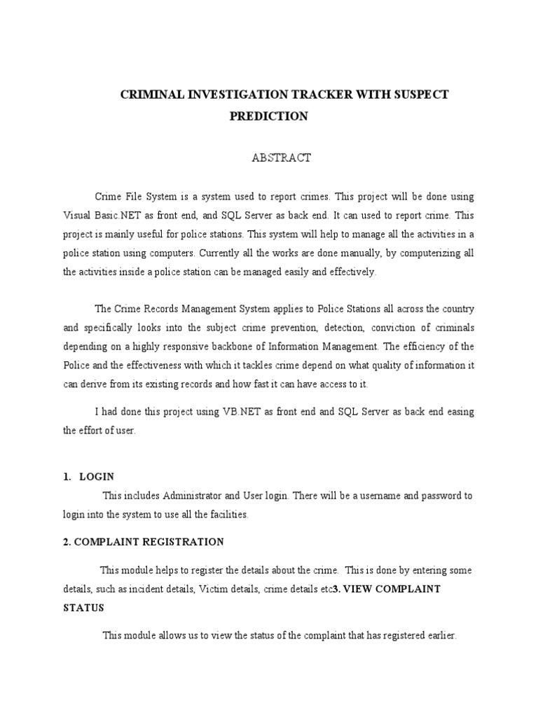 Crime Abstract Criminal Investigation Tracker | PDF | Visual Basic .Net ...