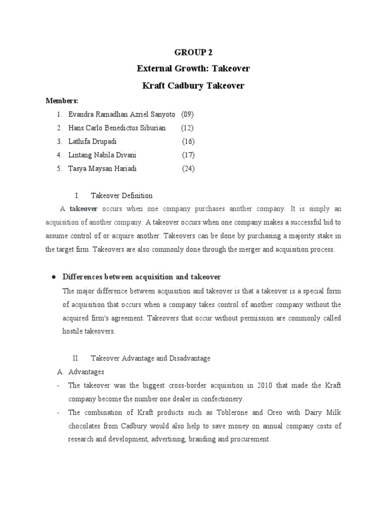 Group 2-Business External Growth - Takeover | PDF | Mondelez ...