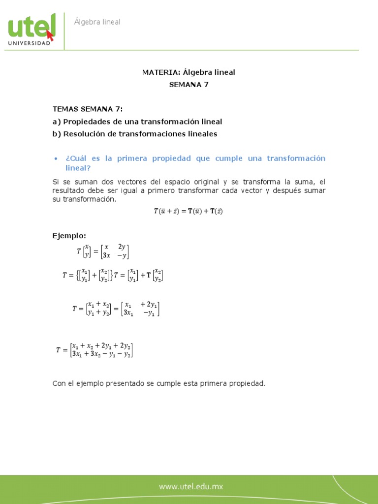 Algebra Lineal - Semana 7 - PF | PDF | Linealidad | Vector Euclidiano