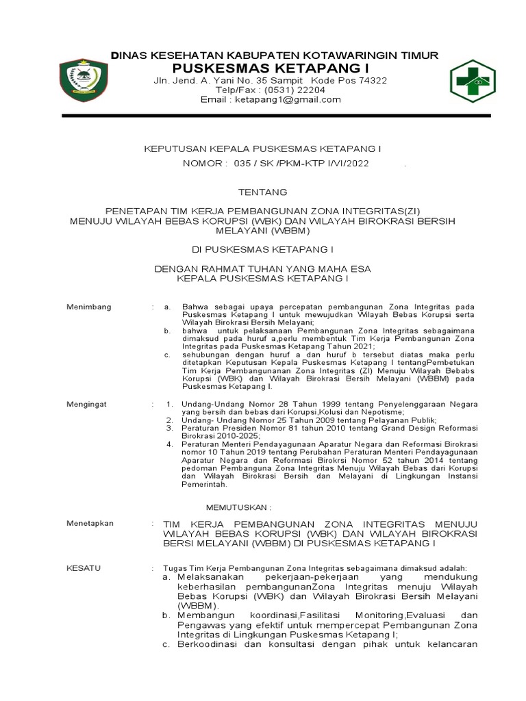 3 1 1 Ep 1 Sk Tim Kerja Zona Integritas Pdf