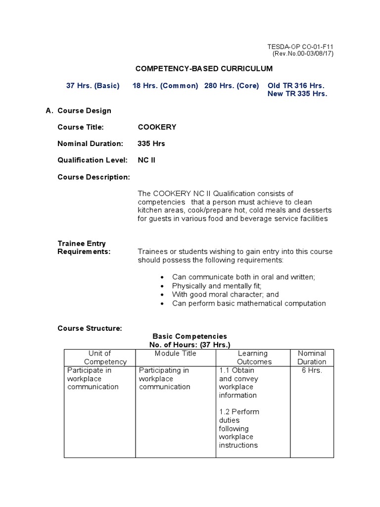 Cookery NC II CBC 2022 | PDF