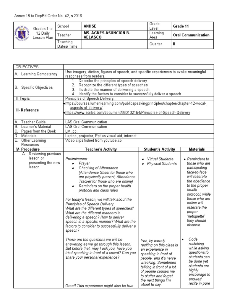 DLP - Oral Communication | PDF | Public Speaking | Speech