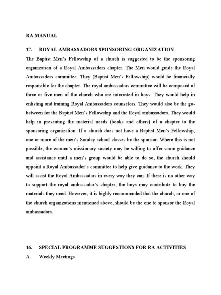 Royal Ambassadors Manual Overview | PDF | Jesus | Baptism
