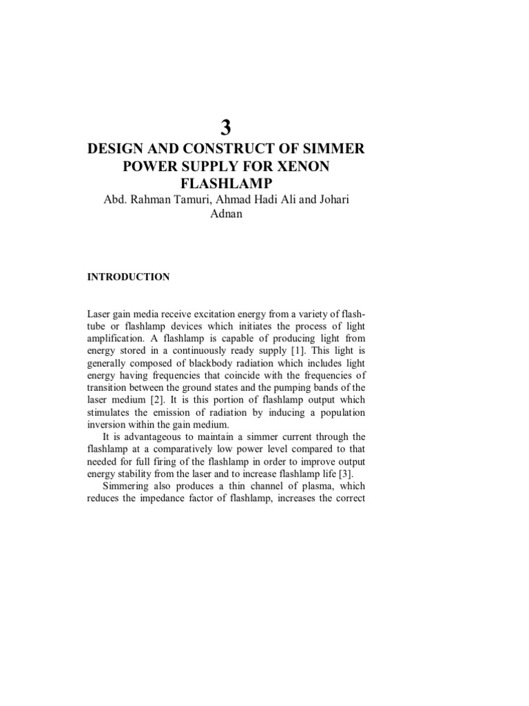 Design and Construct of Simmer Power Supply For Xenon Flashlamp | PDF