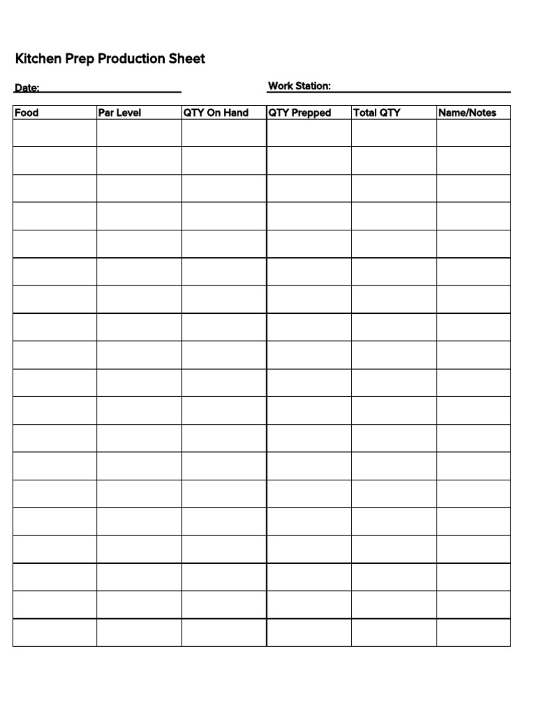 Kitchen Prep Sheet | PDF