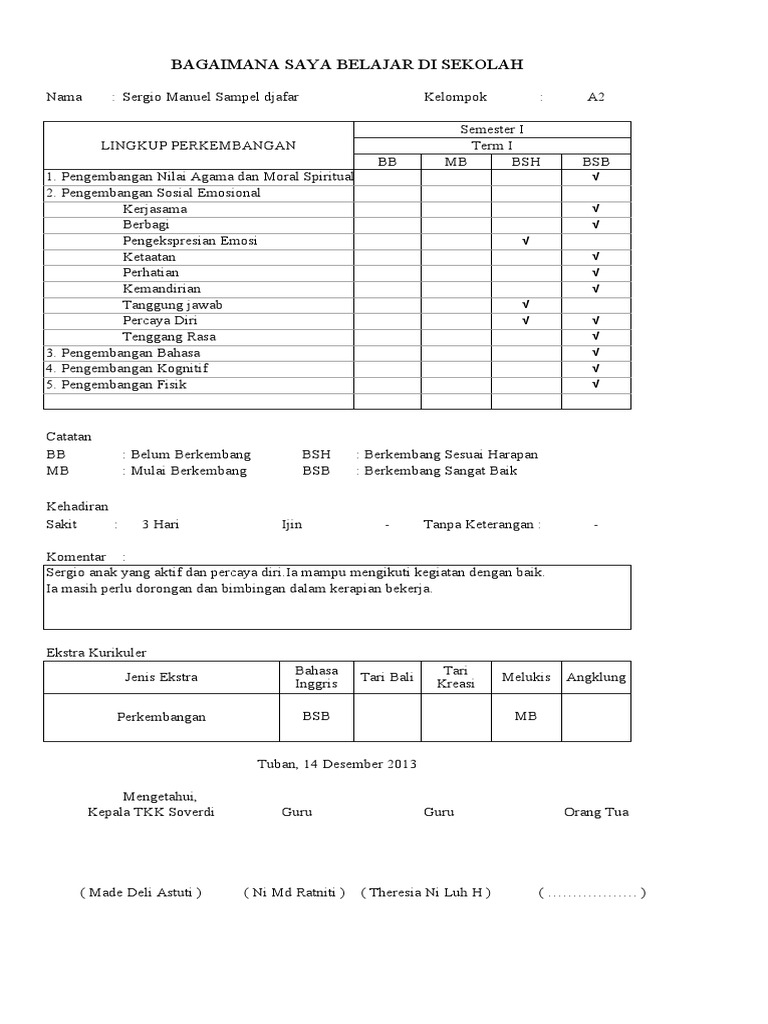 Contoh Raport Soverdi | PDF