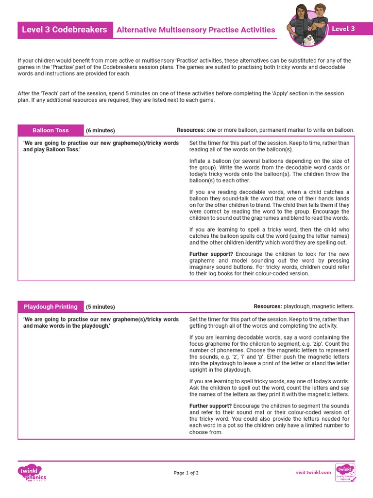 Level 3 Codebreakers Alternative Multisensory Practise Activities | PDF ...