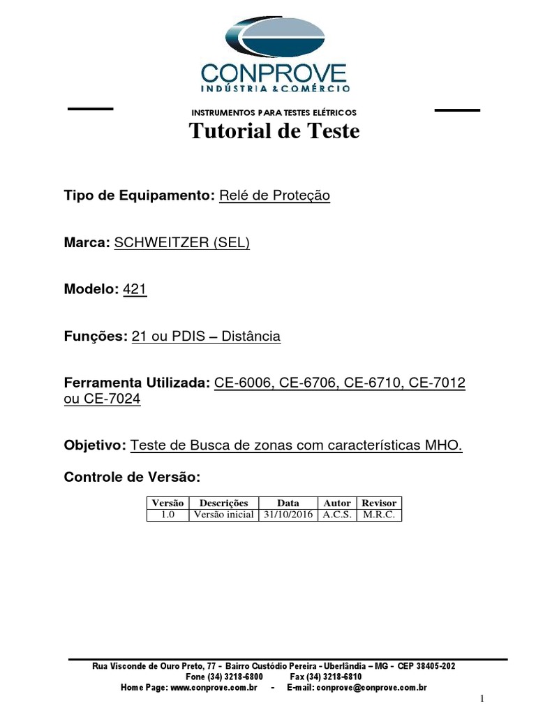 Tutorial Teste Rele SEL 421 DistanciaMHO CTC | PDF | Relé | Corrente ...