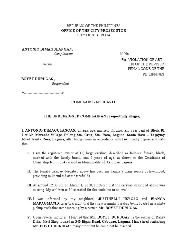 Complaint Affidavit Qualified Theft | PDF