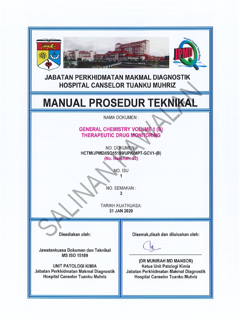 Manual Prosedur Teknikal MPT GCV1 (B) Therapeutic Drug Monitoring | PDF