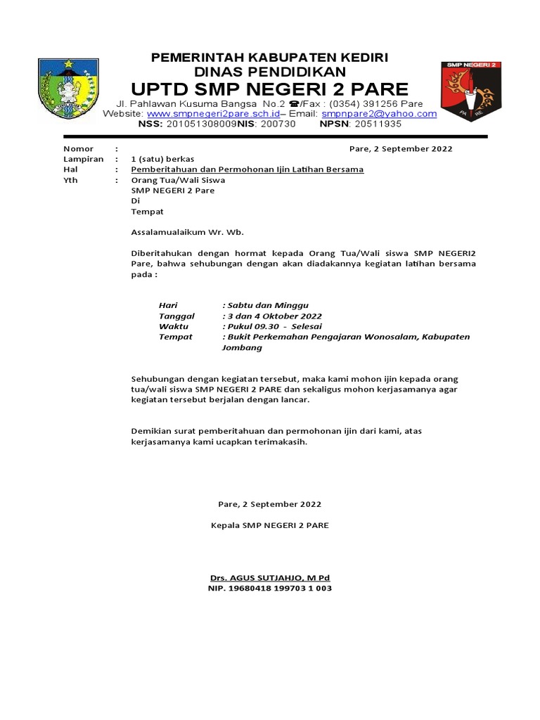 Surat Ijin Ortu Fix | PDF