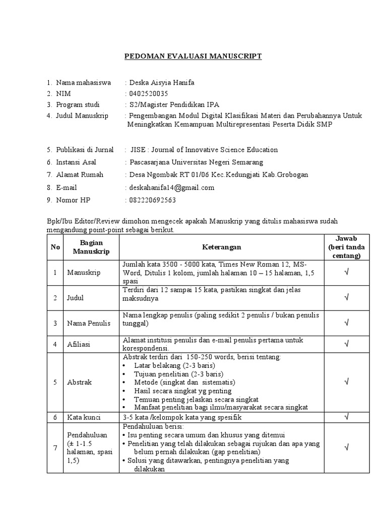 Form Reviewer Jurnal JISE - Deska - Ok | PDF