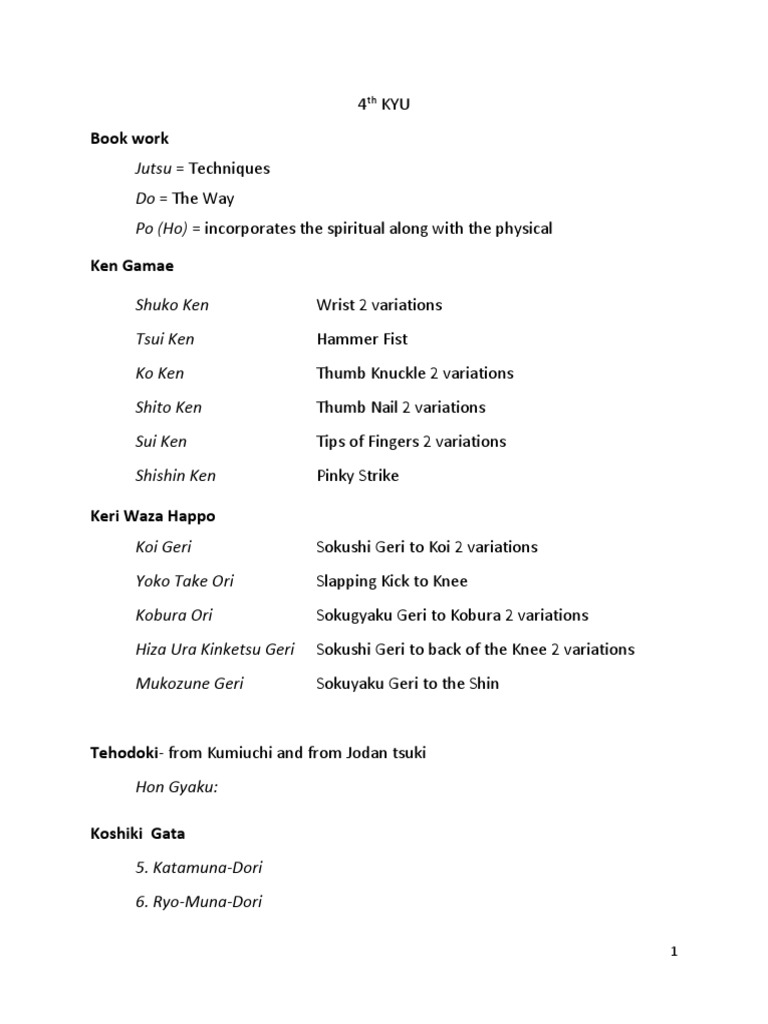 4th Kyu Martial Arts Techniques Guide | PDF