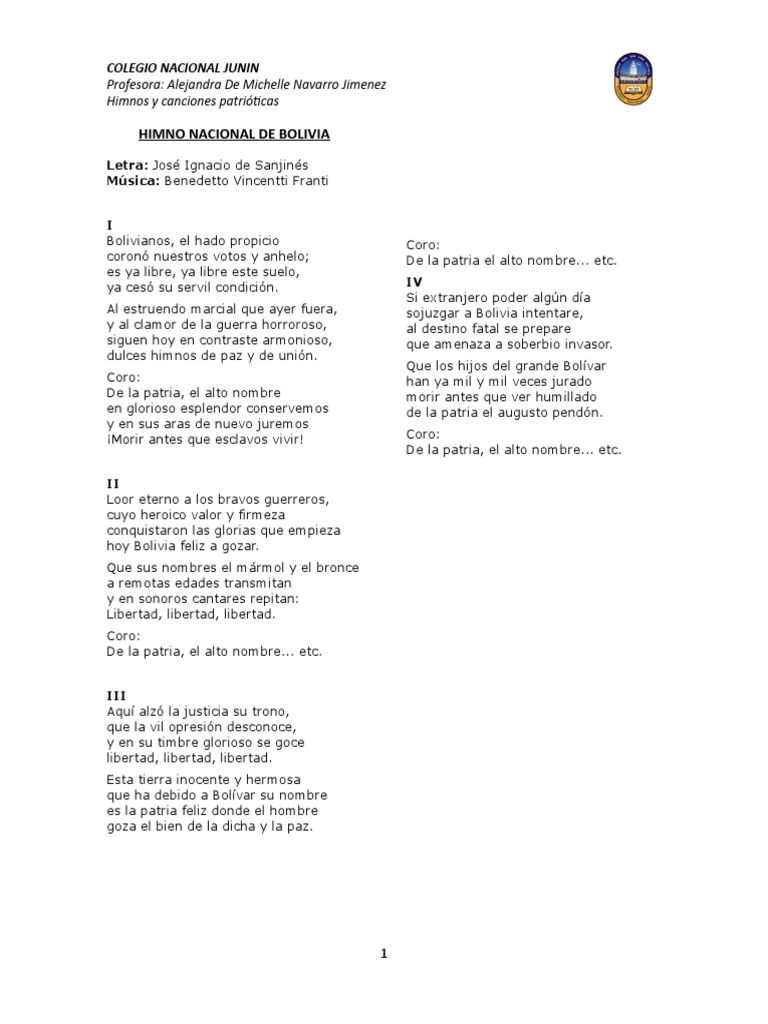 Cancionero JUNIN | PDF | Himnos nacionales | Bolivia