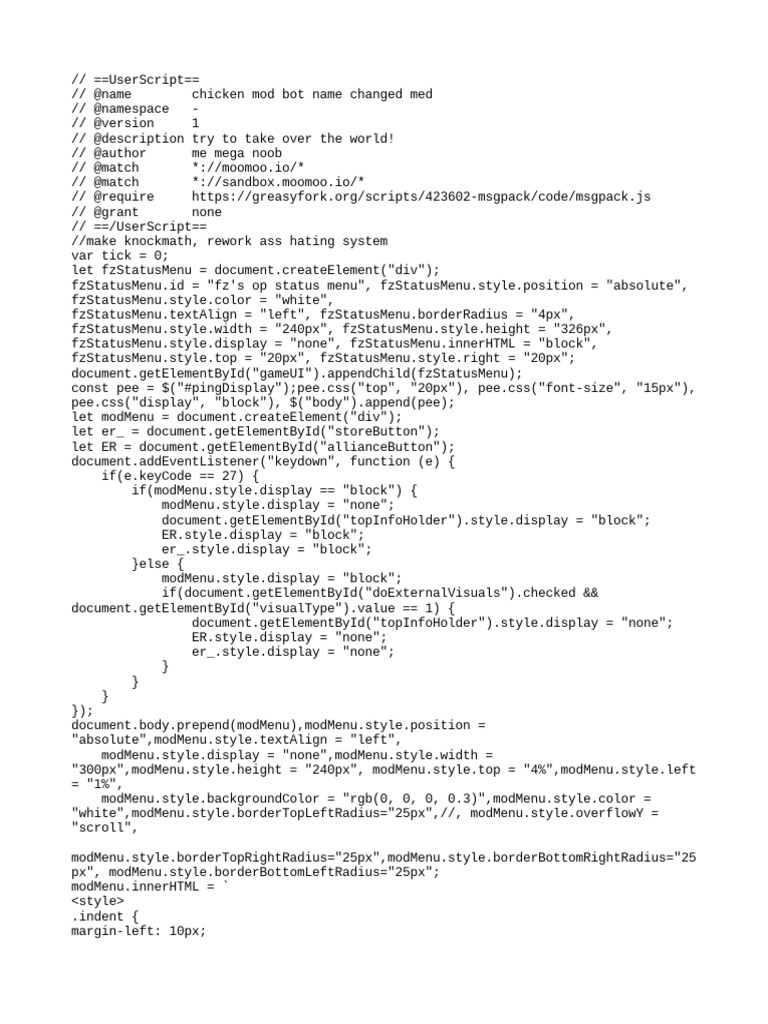 Configuring A Mod Menu And Bot Controls For An Unnamed Userscript Pdf Notation Text 