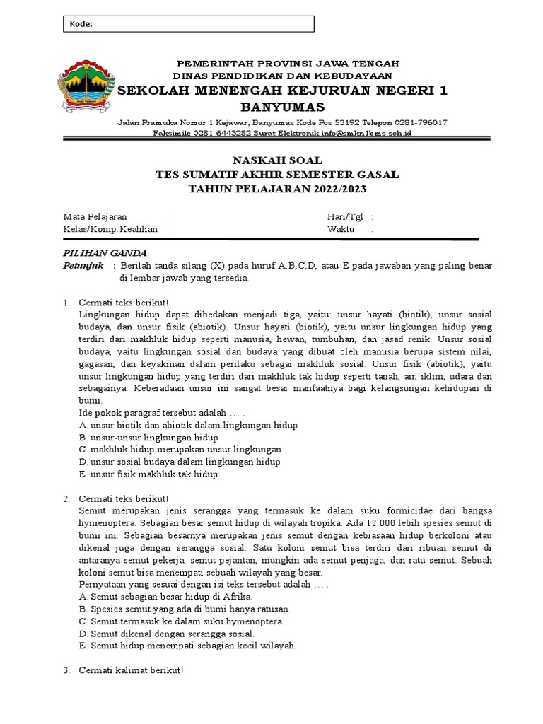 3 - 1 Form Soal Sumatif Gasal - 2022 - 2023 | PDF