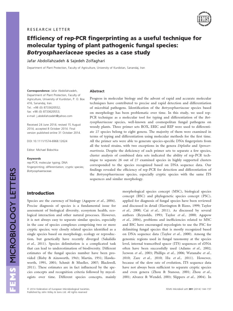 Efficiency of rep-PCR Fingerprinting As A Useful Technique For ...
