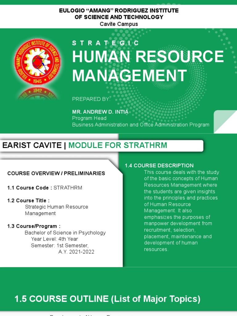EARIST CAVITE STRATHRM MODULE | PDF | Human Resources | Human Resource Management