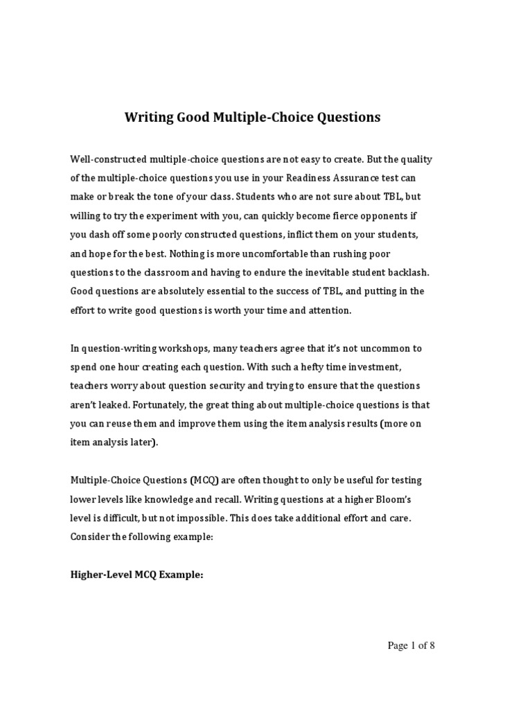 Multiple Choice Qs-Blooms Tax | PDF | Multiple Choice | Cognition