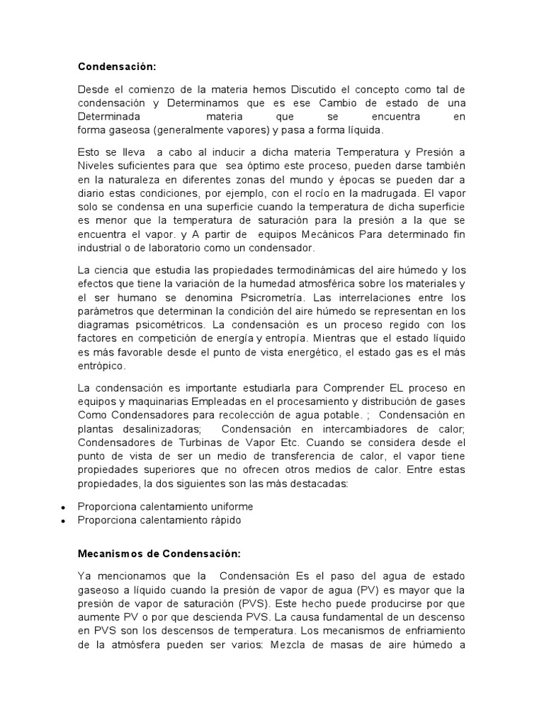 Definición y Mecanismos de Condensación | PDF | Vapor de agua ...