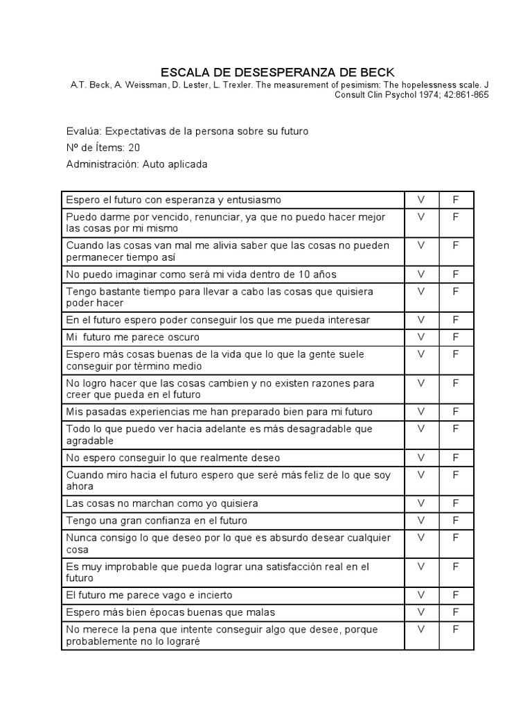 Escala de Desesperanza de Beck | PDF