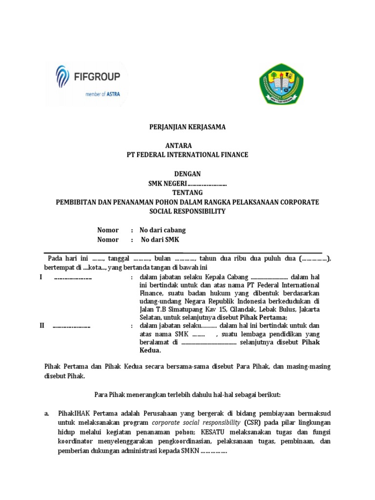 Perjanjian Kerjasama SMK Fif | PDF