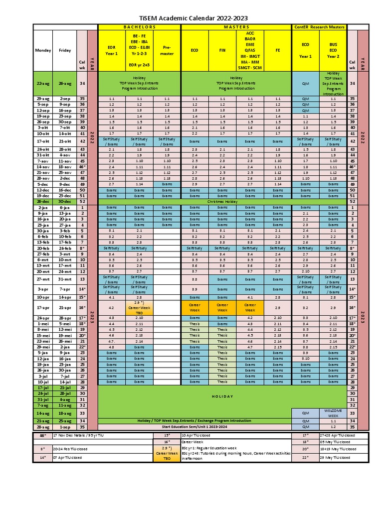 TiSEM Academic Year Calendar 2022-2023 Semester 1 and 2 - Website | PDF | Master Of Science ...