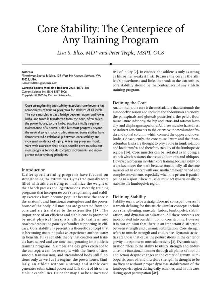 2005 - Bliss - Core Stability The Centerpiece of | PDF | Anatomical ...