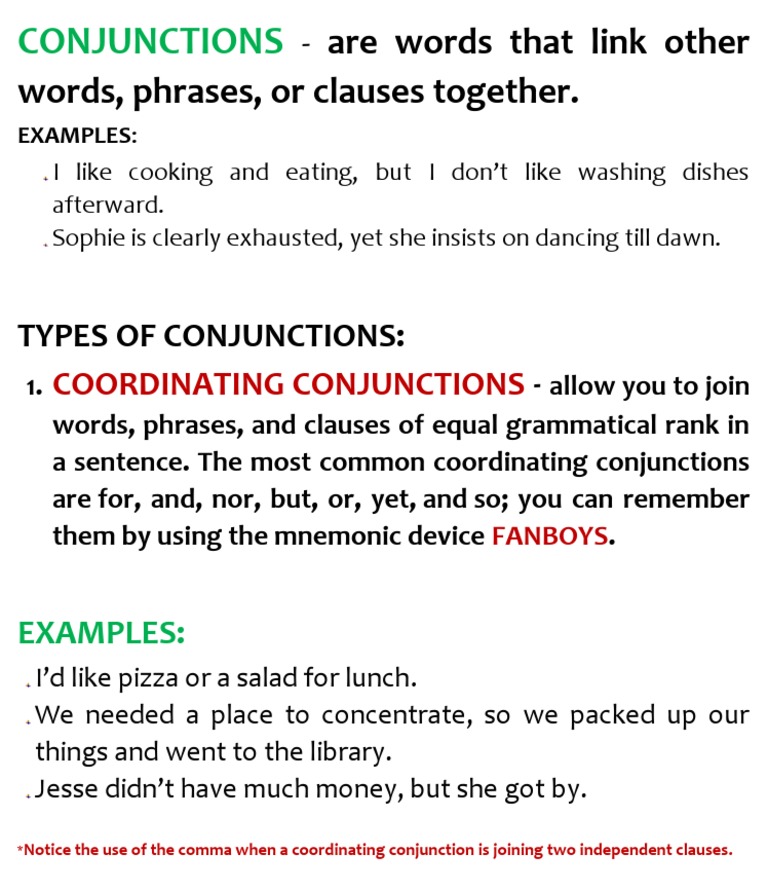 Conjunctions for Grammar Learners | PDF
