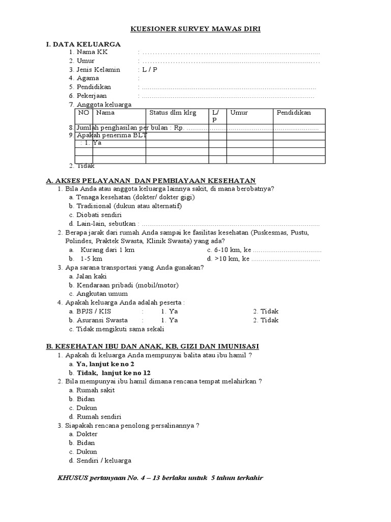 Contoh Kuesioner SMD | PDF | Kesehatan Holistik