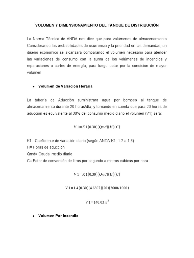Volumen y Dimensionamiento Del Tanque de Distribución | PDF