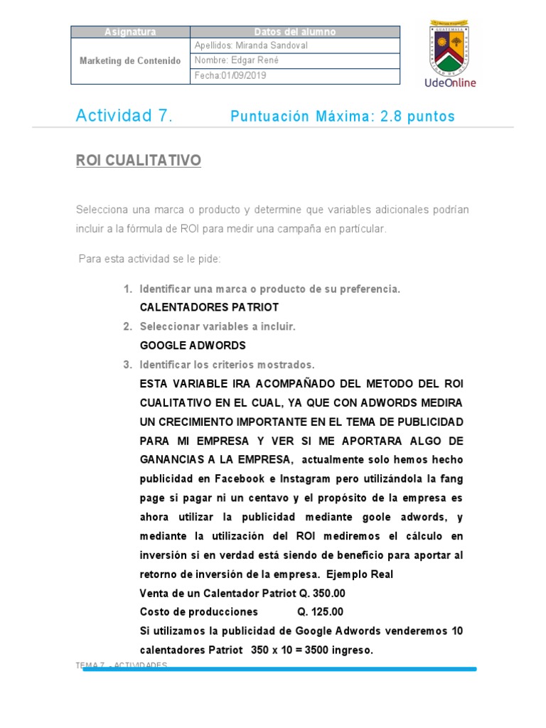 Edgar Miranda Actividad 7 Marketingde Contenidos | PDF | Publicidad ...