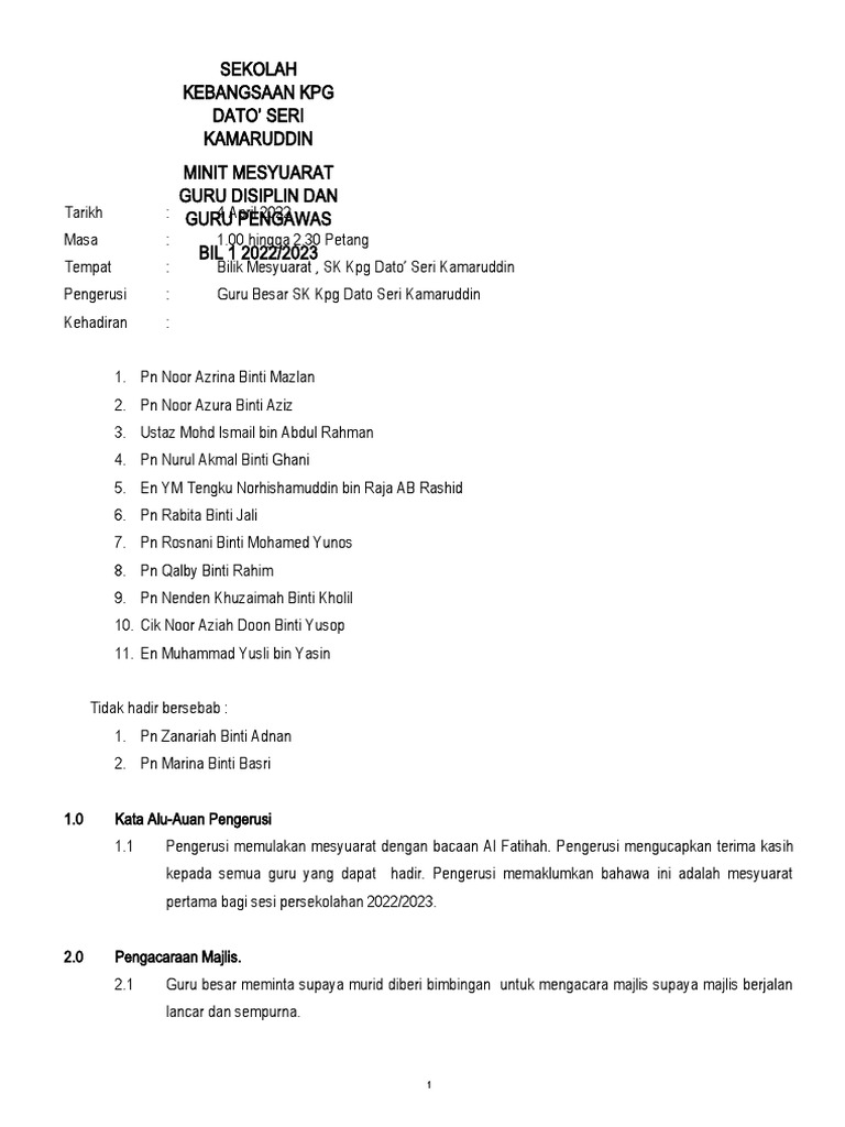 Minit Mesyuarat 2022 | PDF