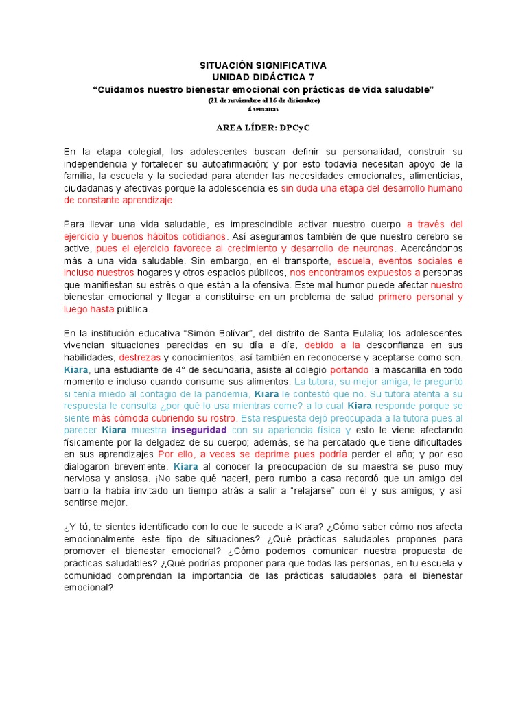 Situación Significativa - 7 Unidad - 4° Sec | PDF