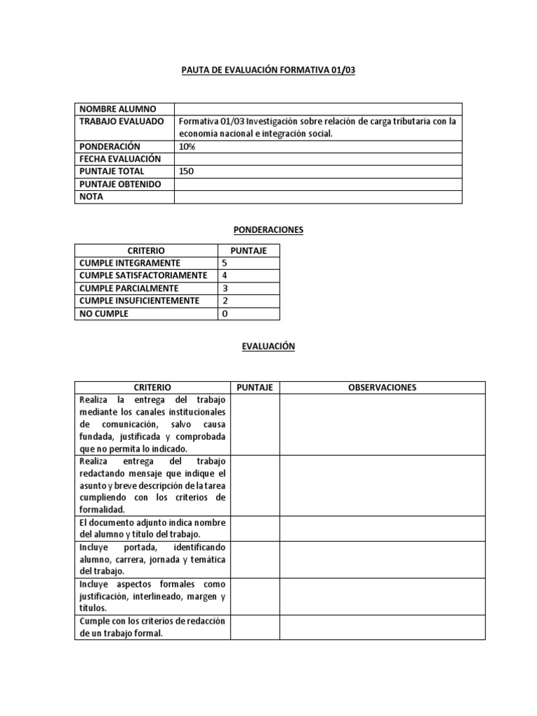 Tarea 03 - Pauta de Evaluacion | PDF | Evaluación