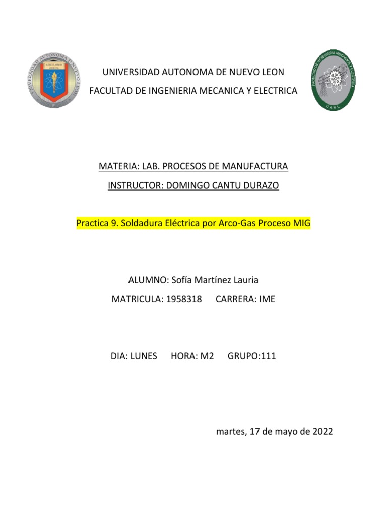 PRACTICA 9 Procesos de Manufactura Lab | PDF | Soldadura | Construcción