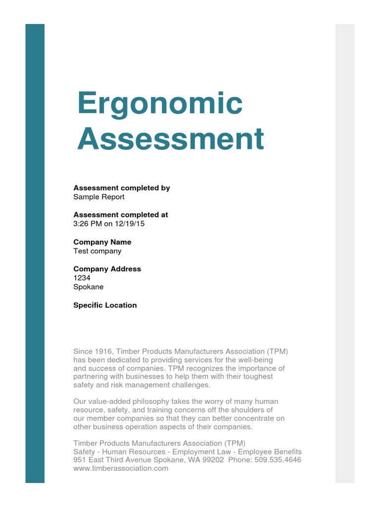 Ergonomic Assessment Report Sample | PDF | Human Factors And Ergonomics ...