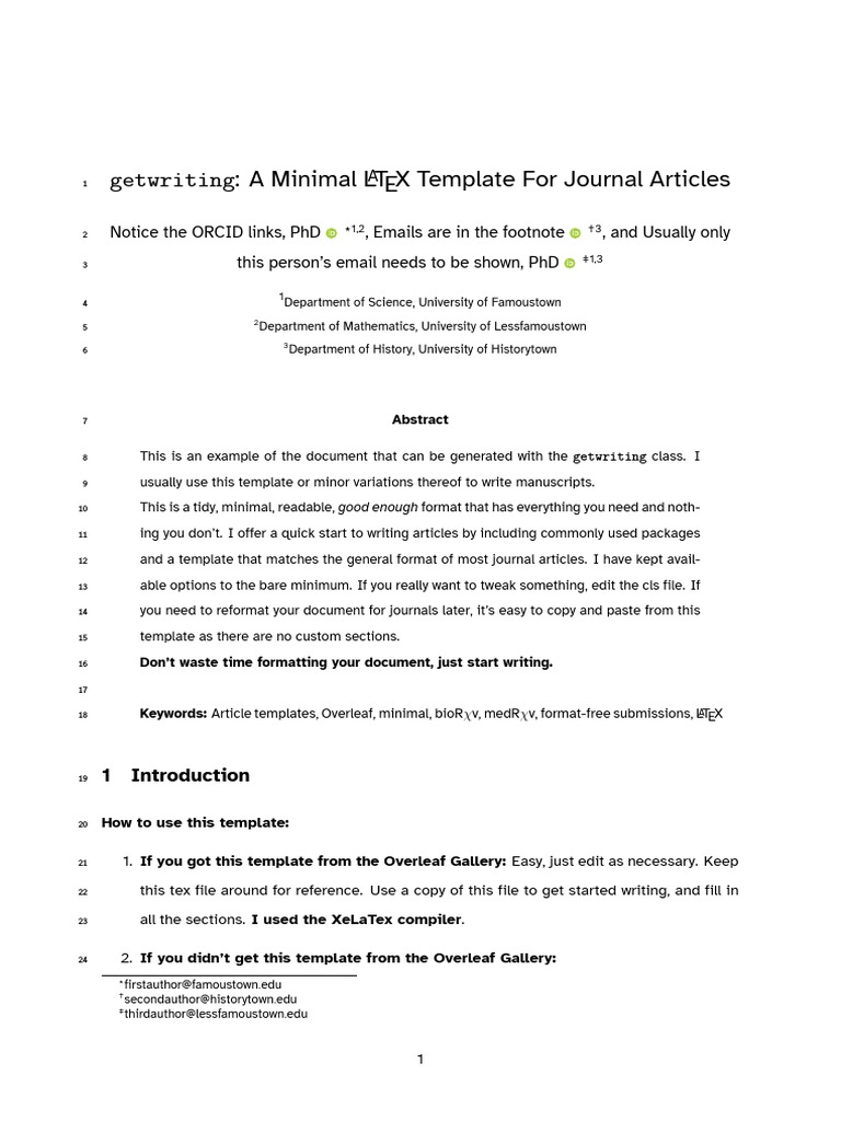 Getwriting A Minimal Latex Template For Journal Articles | PDF