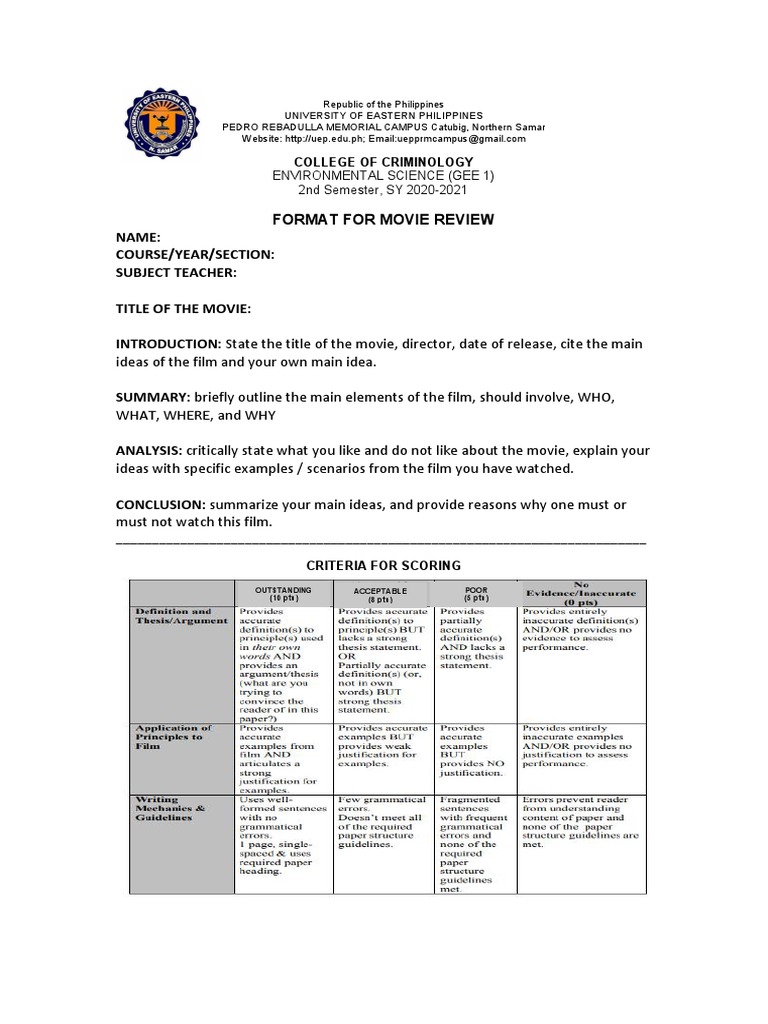 Movie Review Template 2 | PDF