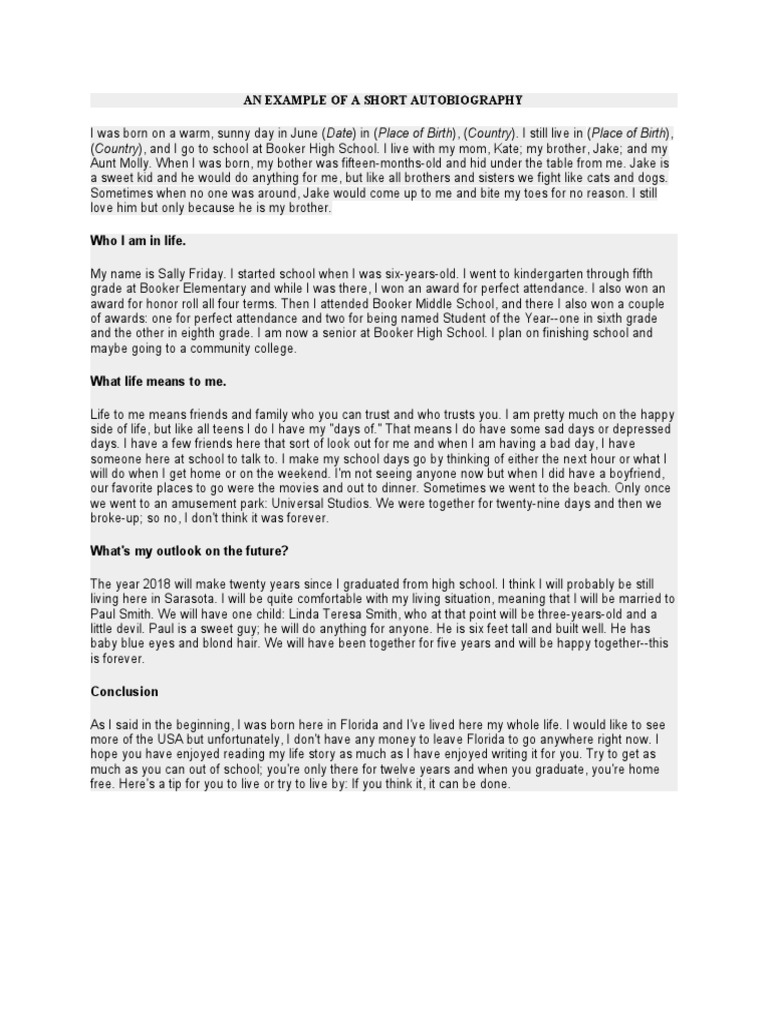 An Example of A Short Autobiography | PDF