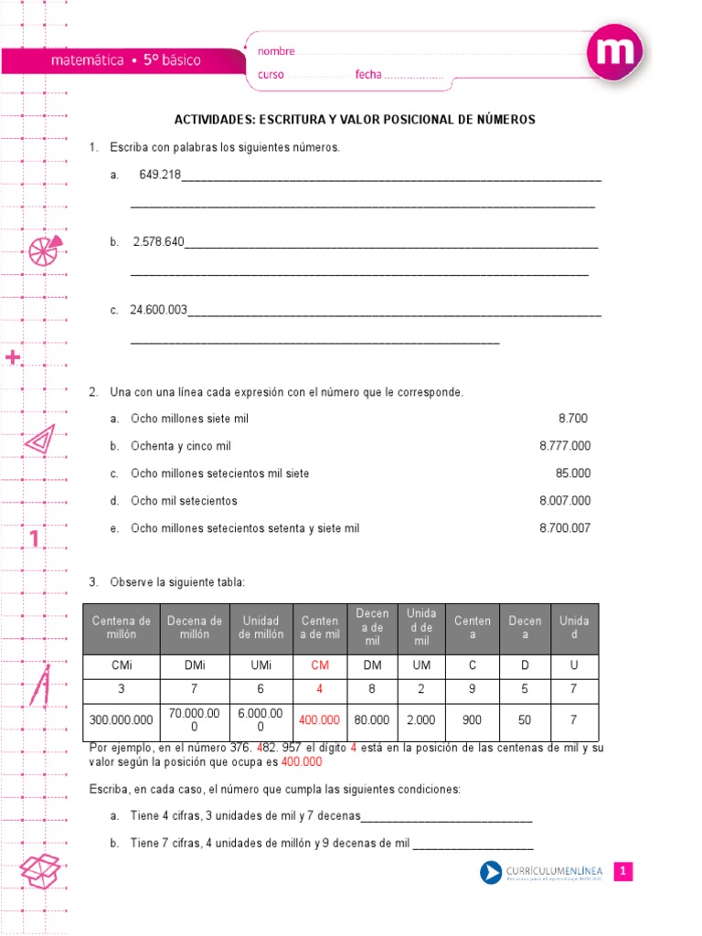 Valor Posicional y Escritura de Números | PDF | Matemáticas | Notación ...