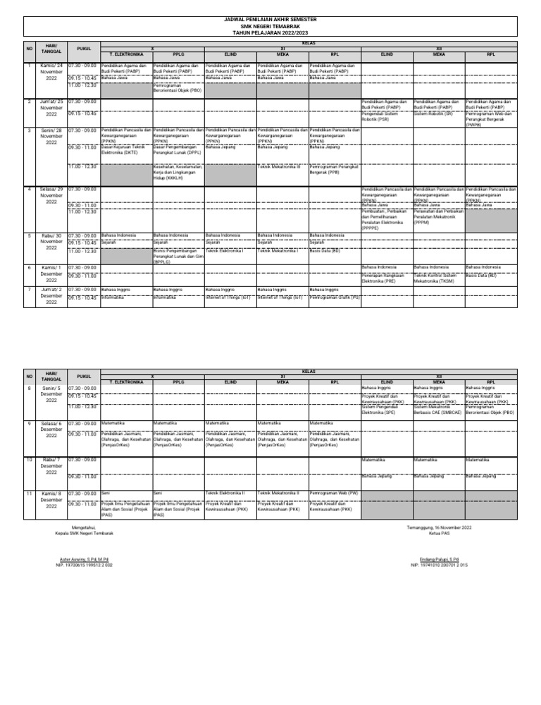 Jadwal Pas 2022 | PDF